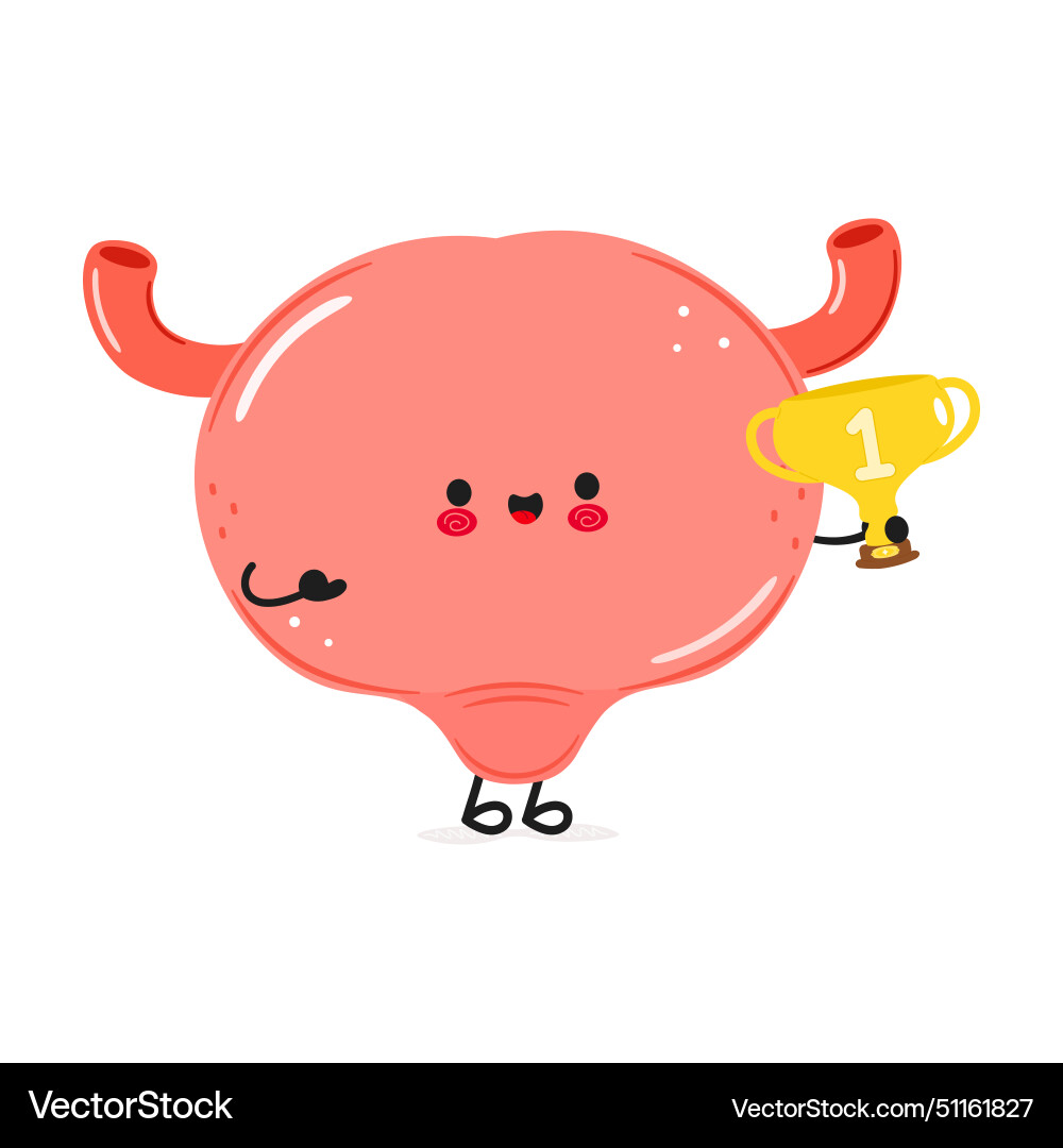 Cute funny bladder hold gold trophy cup Royalty Free Vector