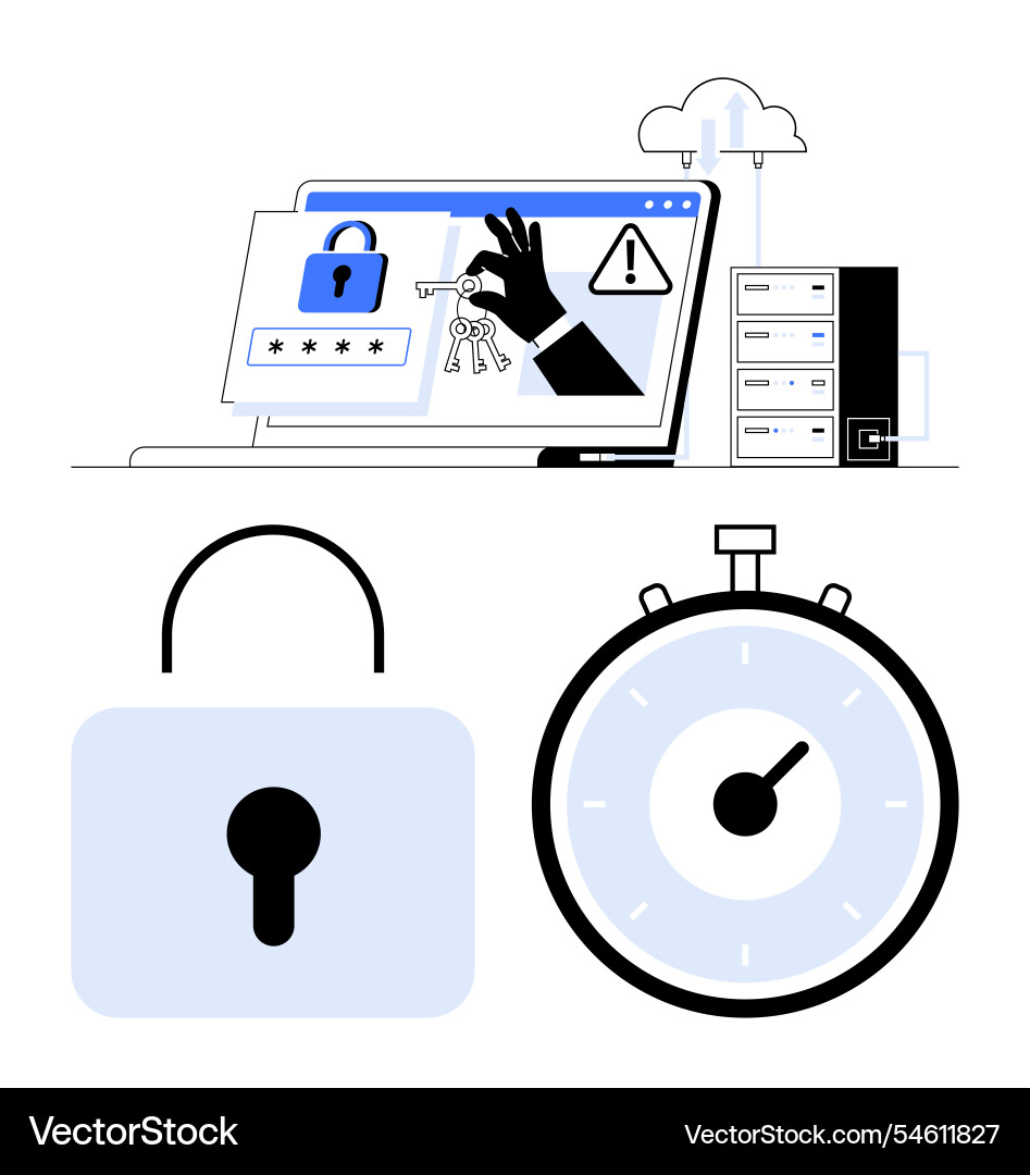Cyber security breach with laptop Royalty Free Vector Image