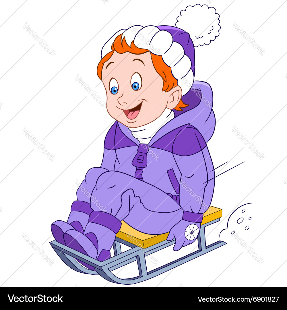 Happy cartoon sledding boy Royalty Free Vector Image