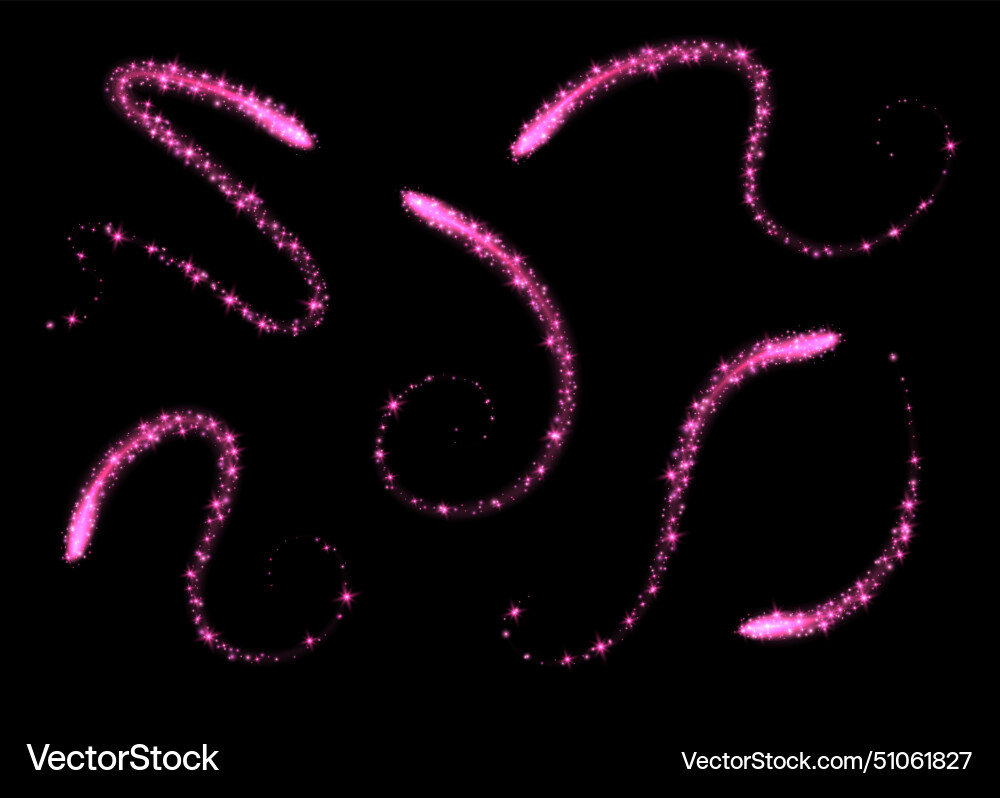 Magic swirls collection pink light trails Vector Image