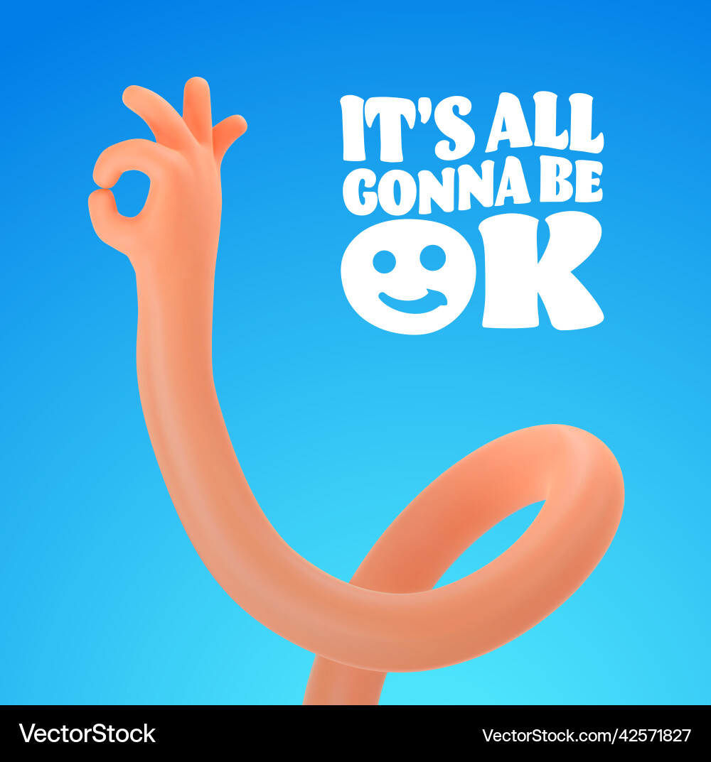 Okay sign 3d isolated cartoon hand Royalty Free Vector Image