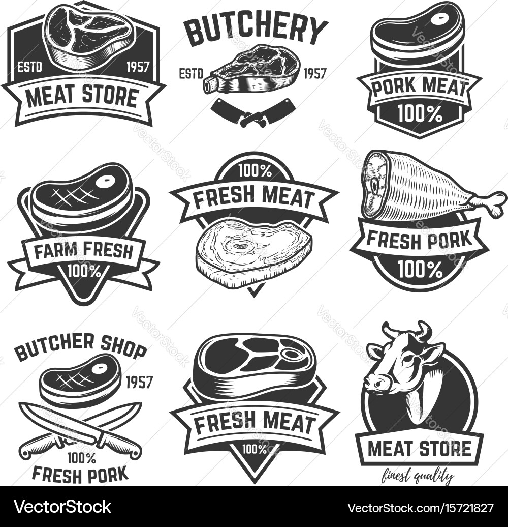 Set of meat store labels butchery design elements Vector Image