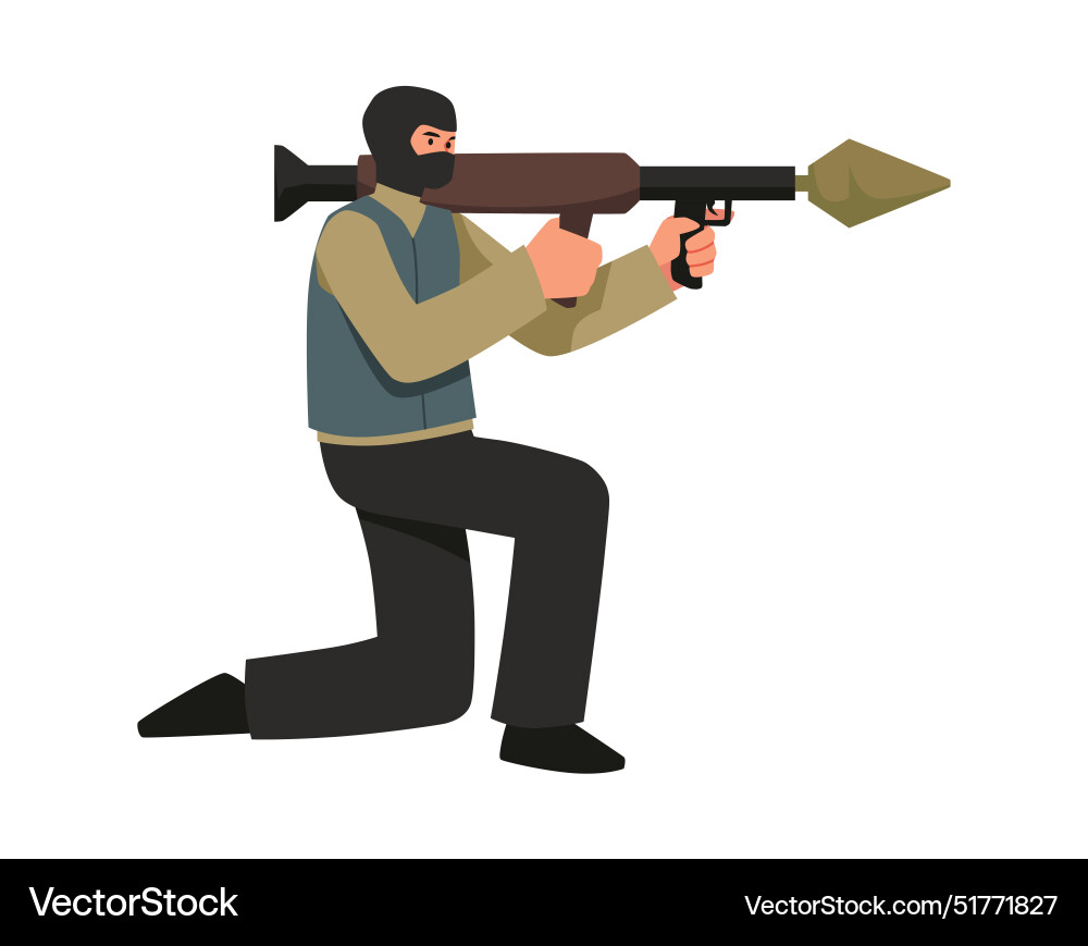 Terrorist in black mask with firearm aiming Vector Image