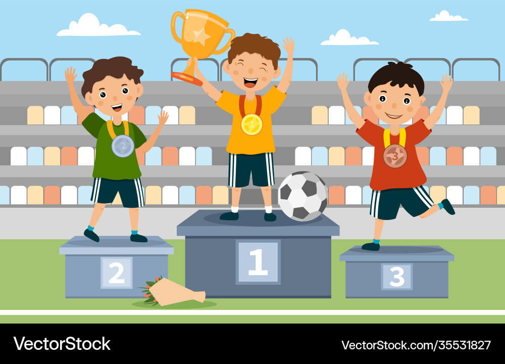 Drei junge Jungs auf Gewinner Podium Lizenzfreier Vektor