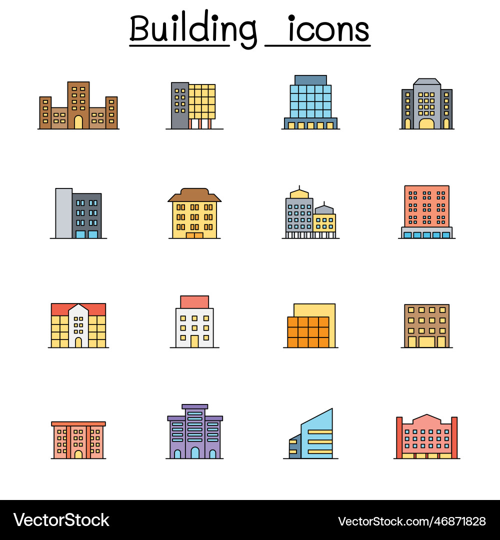 Building color line icon set Royalty Free Vector Image