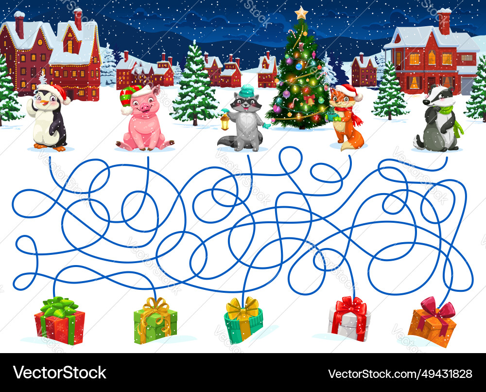 Christmas Maze: Find the Presents! Royalty Free Vector Image