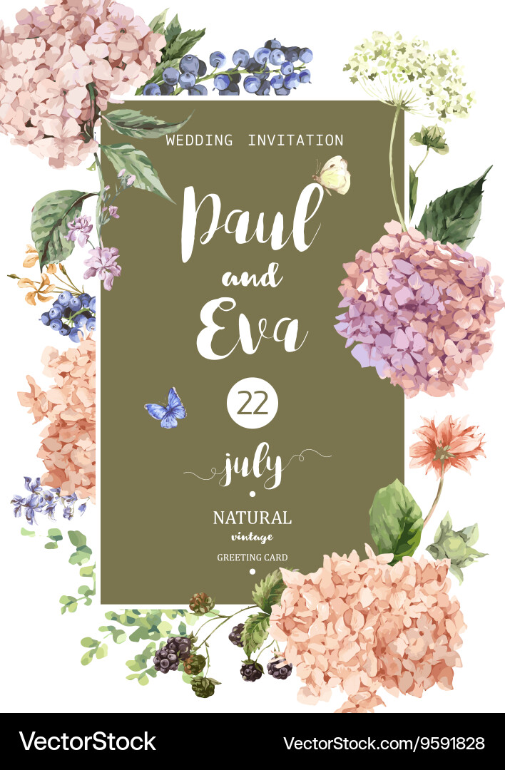 Elegant Hydrangea Wedding Invitation Royalty Free Vector