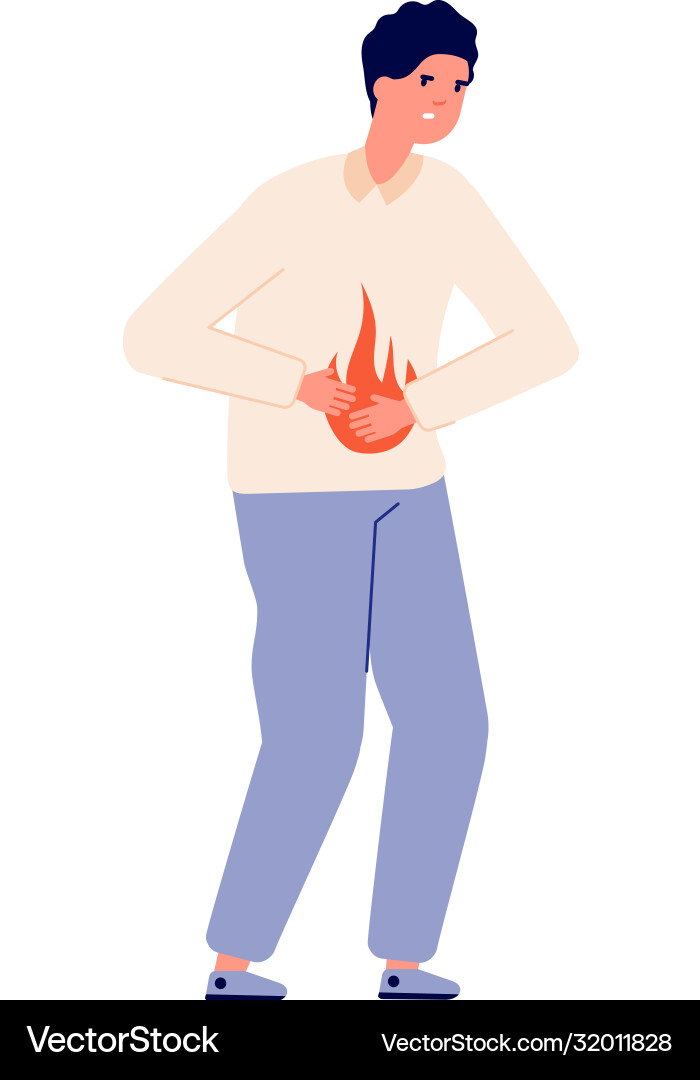 Heartburn person stomach problem Royalty Free Vector Image