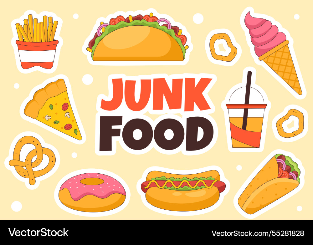 Junk food featuring fast meals Royalty Free Vector Image