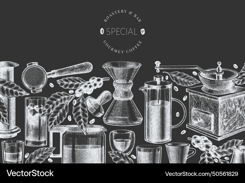 Alternative coffee makers chalk board hand drawn Vector Image