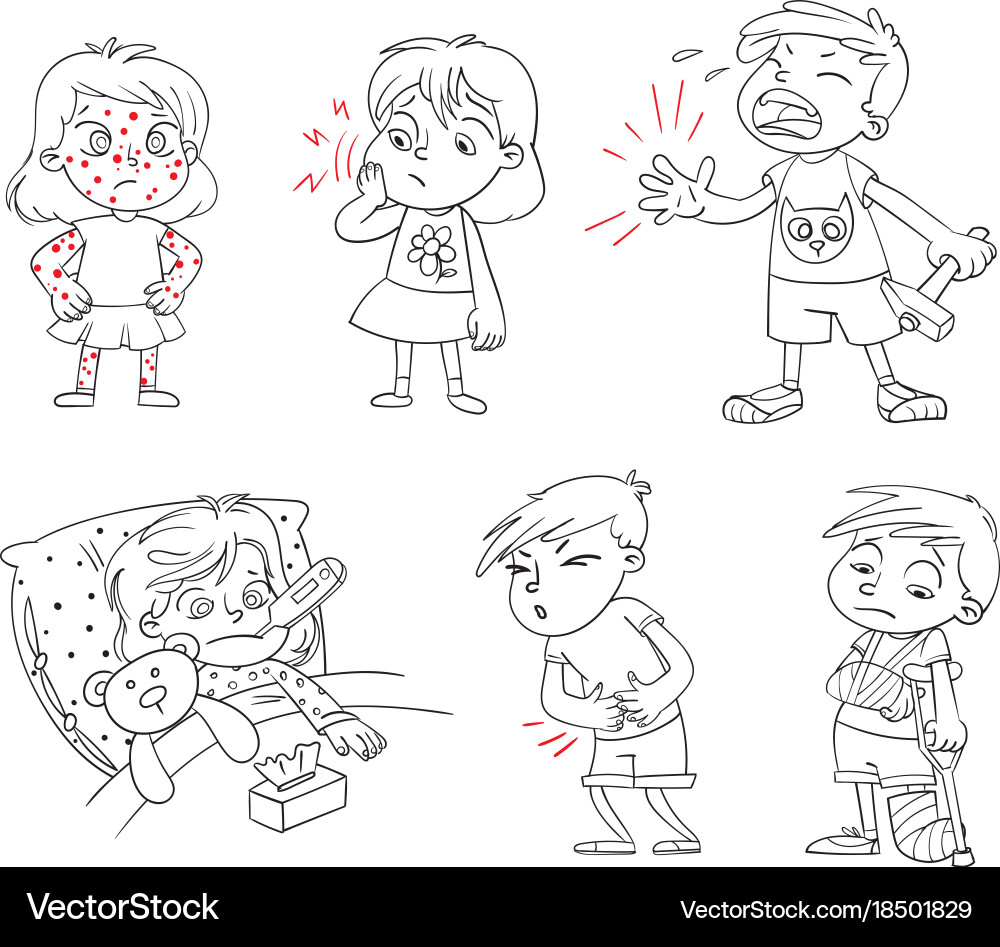 Children get sick funny cartoon character Vector Image