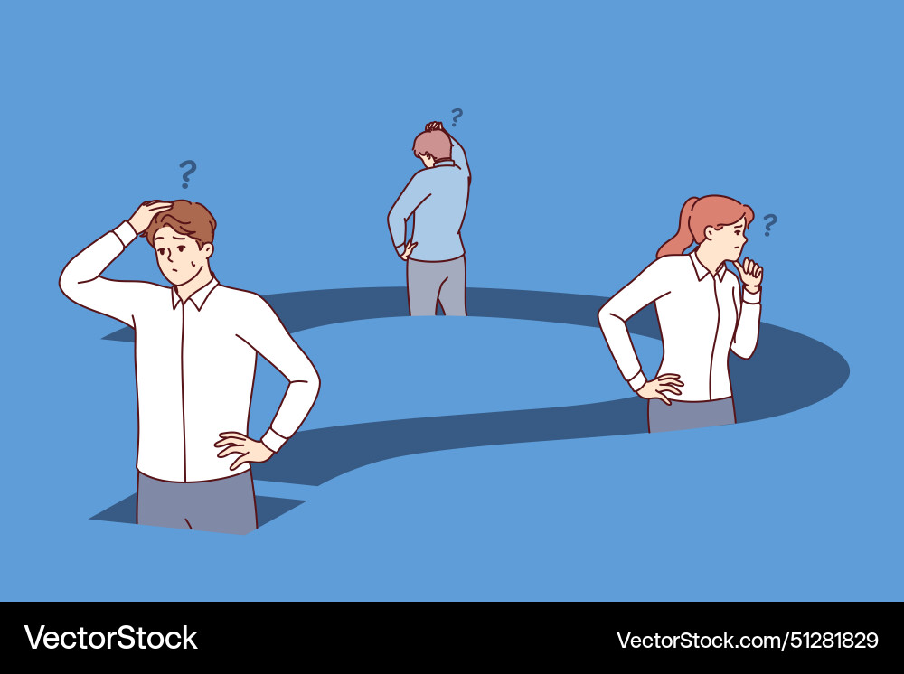 Confused business people are standing inside big Vector Image