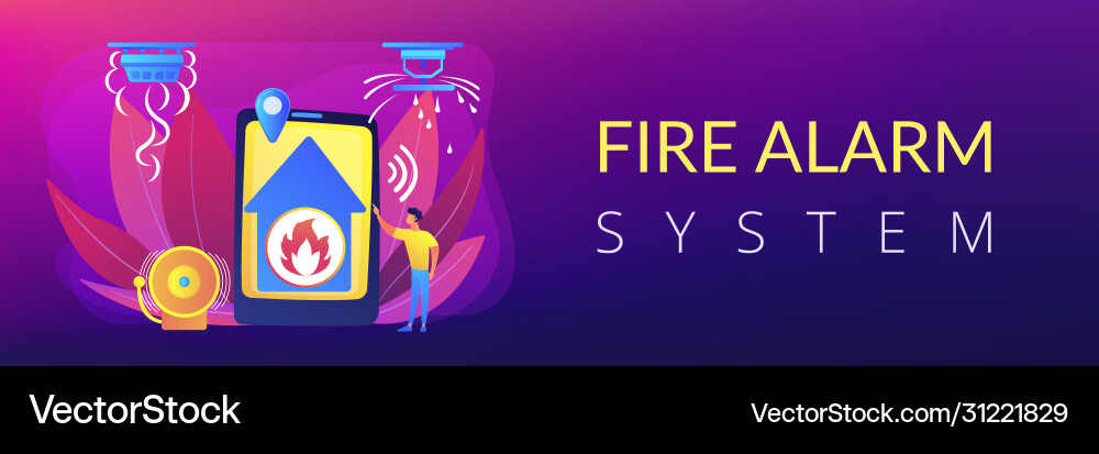 Fire alarm system concept banner header Royalty Free Vector