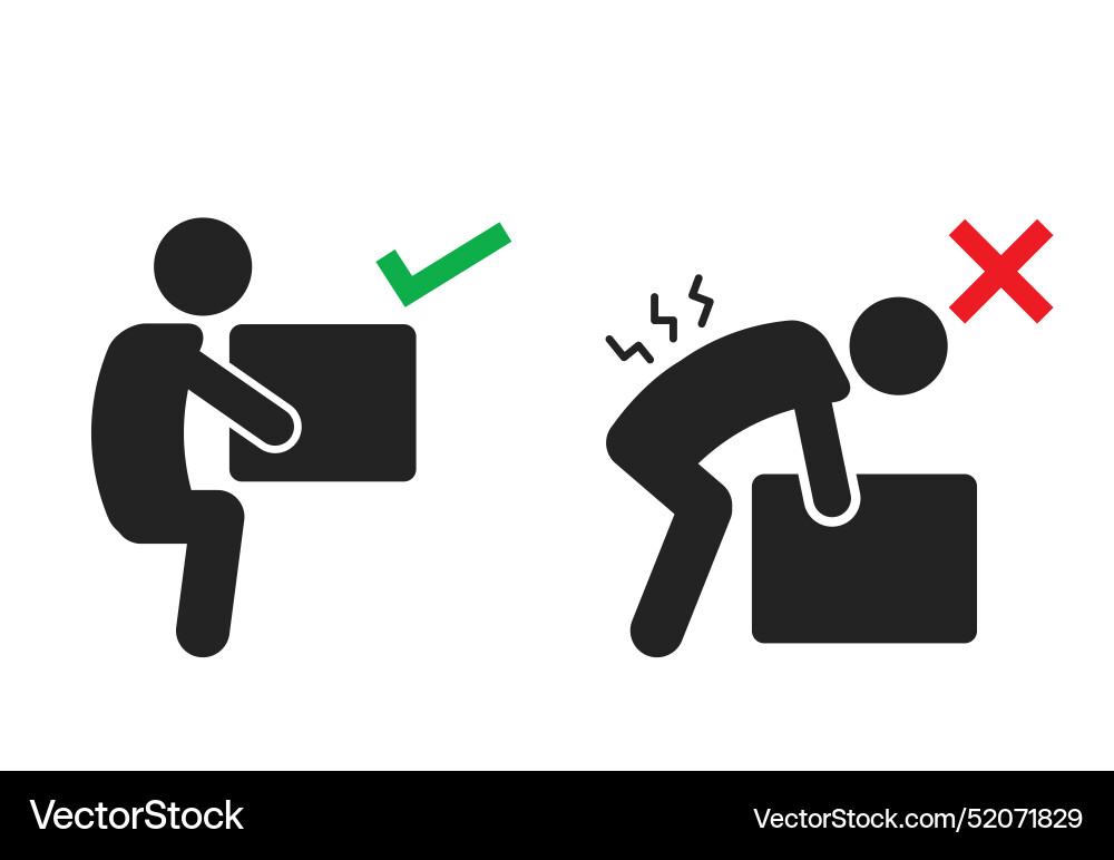 Lift heavy box icon correct lifting posture Vector Image