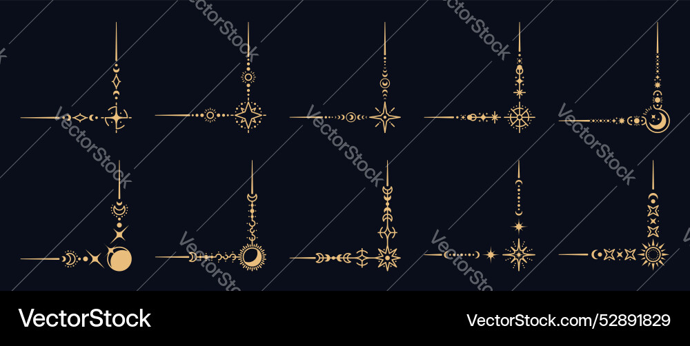 Magic celestial border corners frames set Vector Image