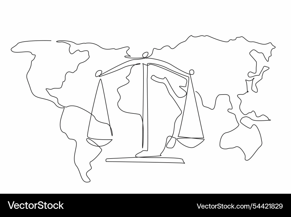 Single one line drawing scales on world map Vector Image