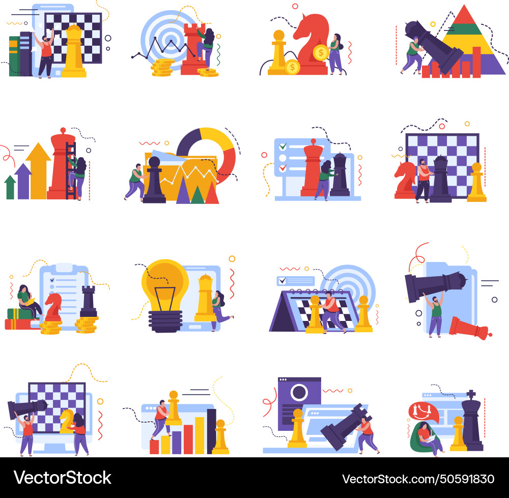 Business strategy icons set Royalty Free Vector Image