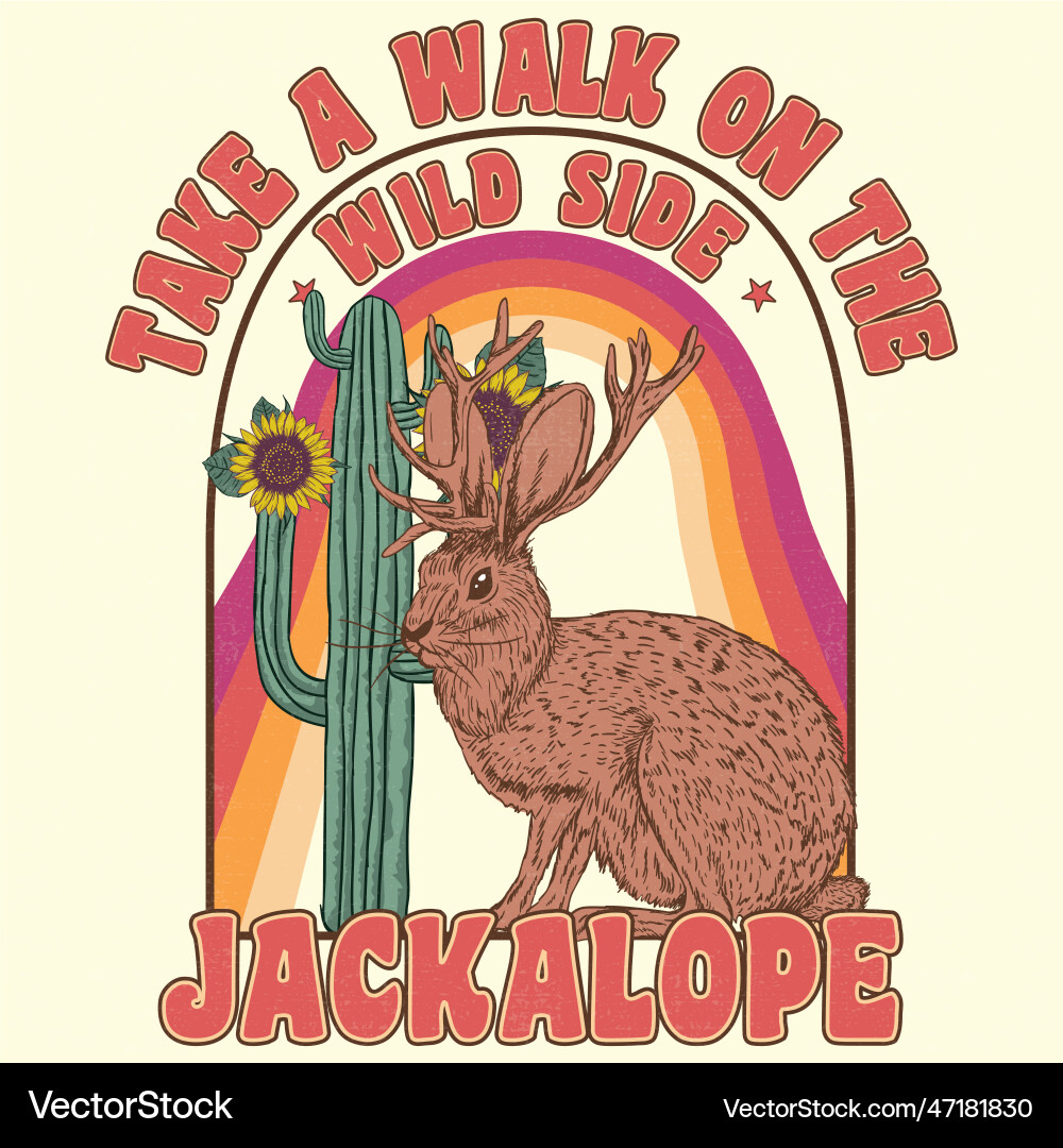 Cactus with sunflower sunset jackalope Royalty Free Vector