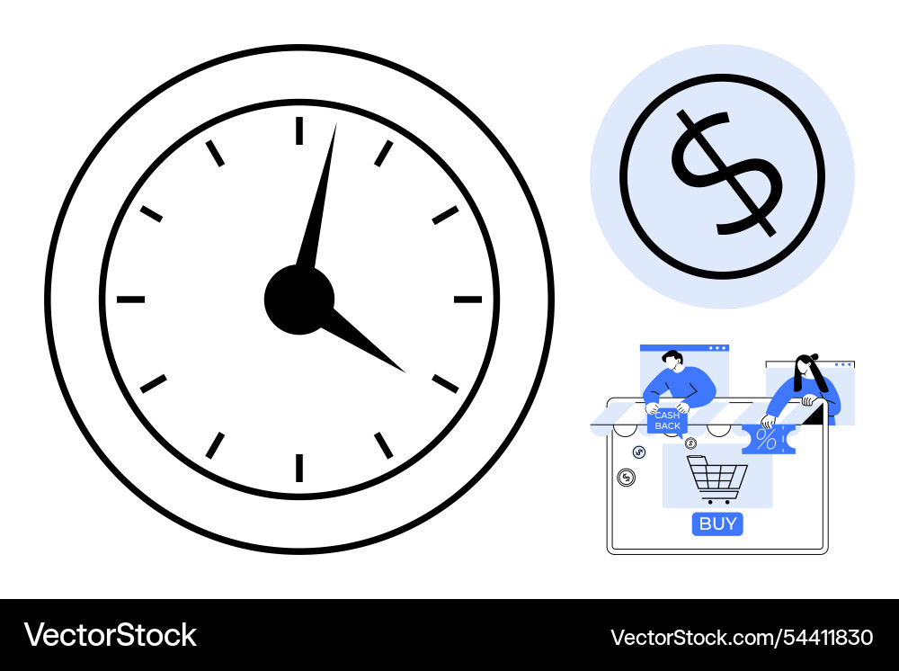 Clock showing time dollar sign and online Vector Image