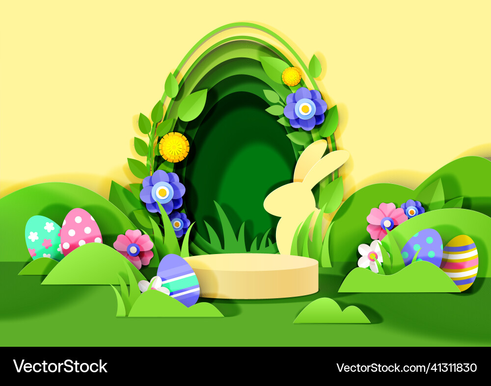 Easter product display podium mockup paper cut Vector Image