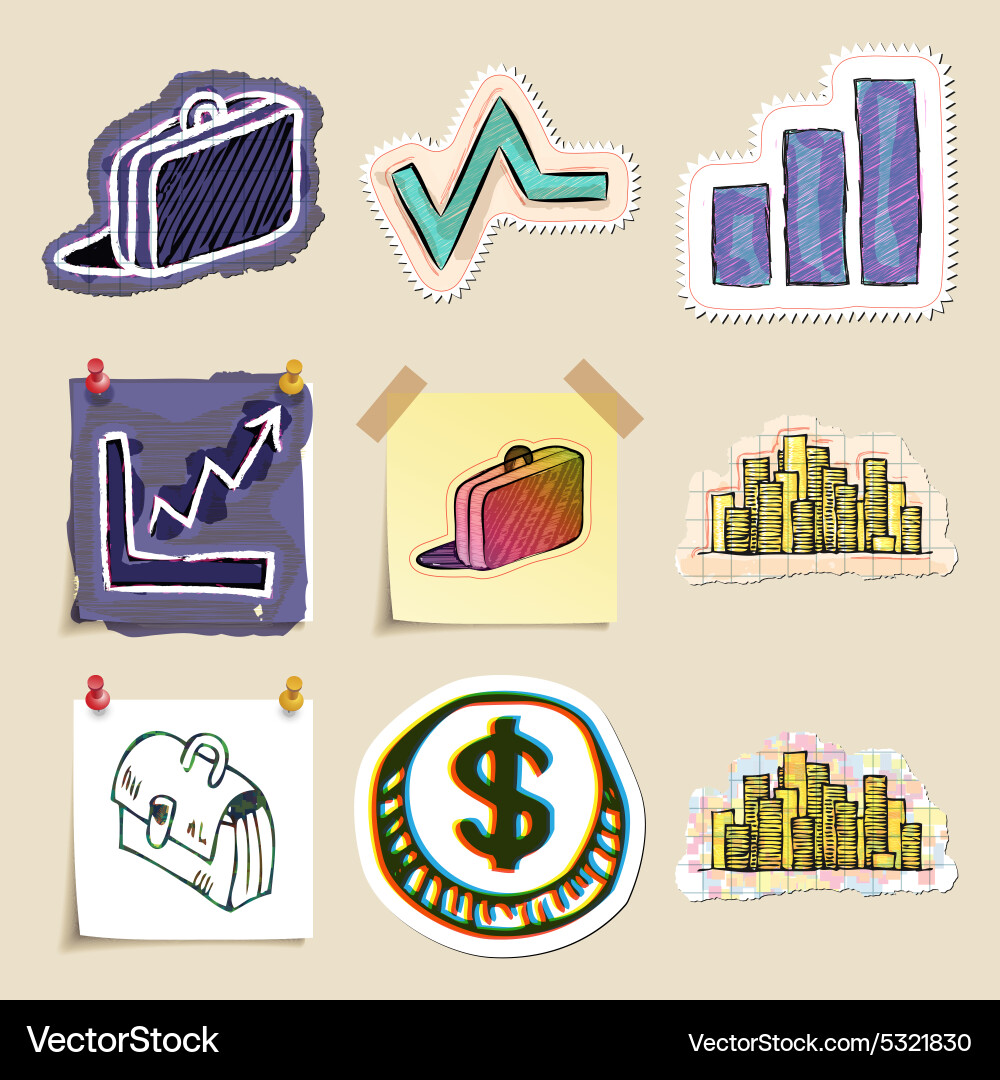 Hand drawn finance emblems set isolated Royalty Free Vector