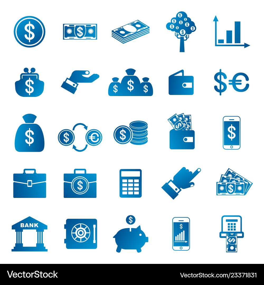 Finance and money related blue gradient icons Vector Image
