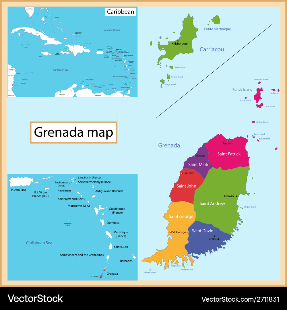 Grenada map Royalty Free Vector Image - VectorStock