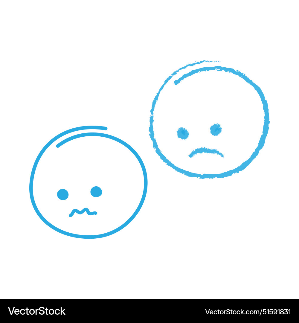 Hand drawn sad smiley faces in trendy blue Vector Image
