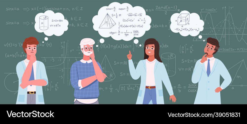 People study math scientists on blackboard Vector Image