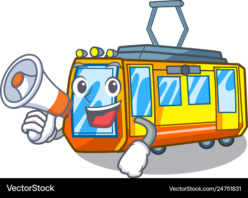 With megaphone electric train in character Vector Image