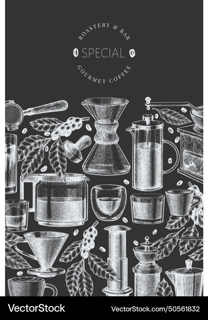 Alternative coffee makers chalk board hand drawn Vector Image