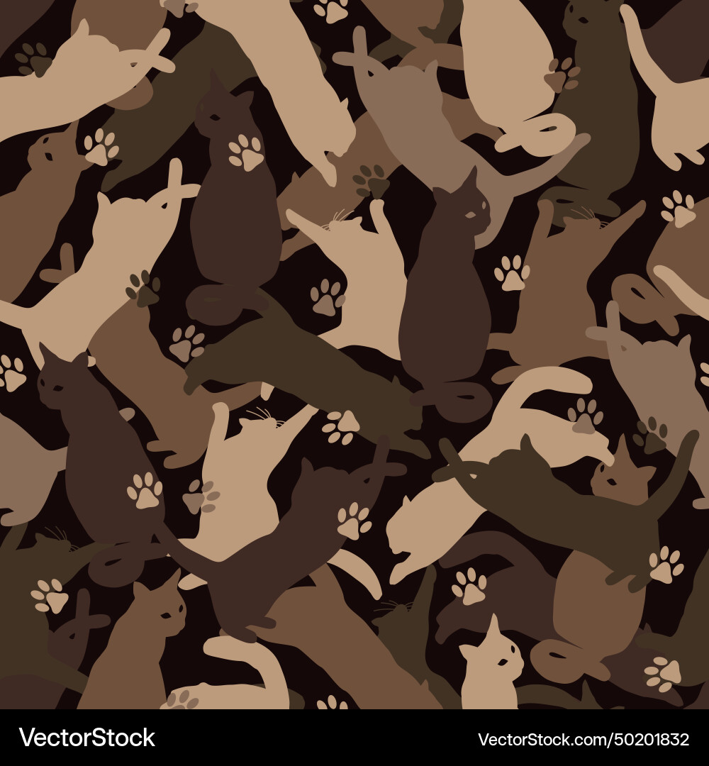 Brown camo pattern with silhouettes of cats Vector Image