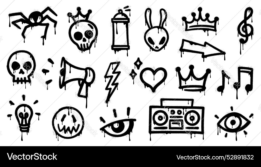 Graffiti spray paint grunge ink icons set Vector Image