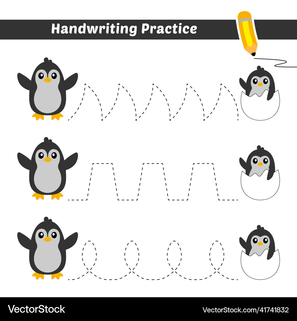 Handwriting practice for kids with penguin Vector Image