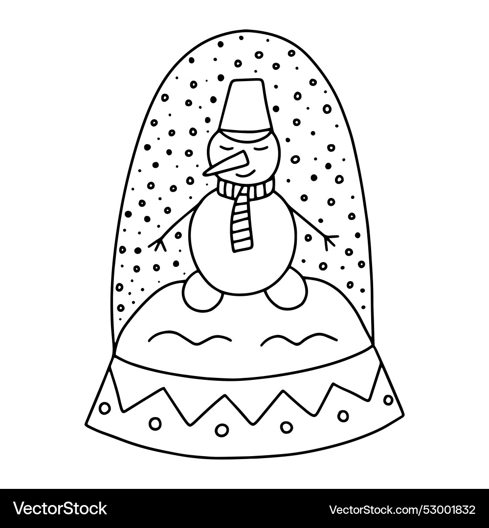 Snow globe with snowman coloring page Royalty Free Vector
