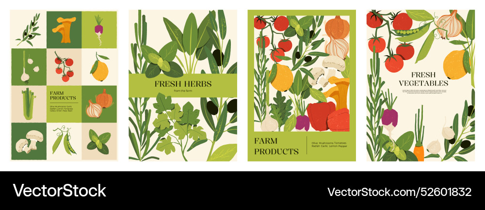 Vegetables posters cartoon banner with organic Vector Image