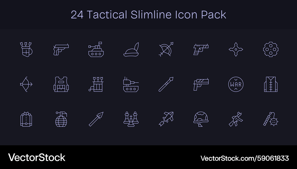 24 icons for tactical in slim line format Vector Image