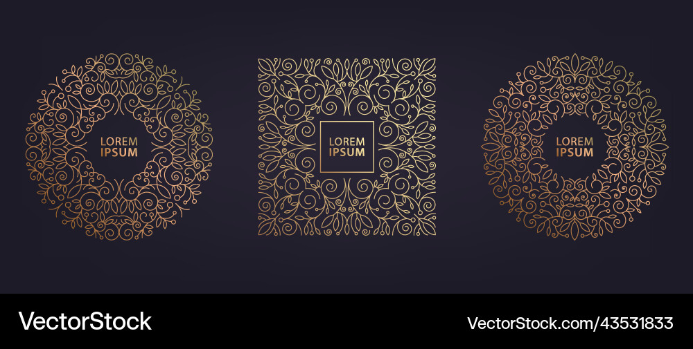 Art Deco Floral Circles Set Royalty Free Vector Image