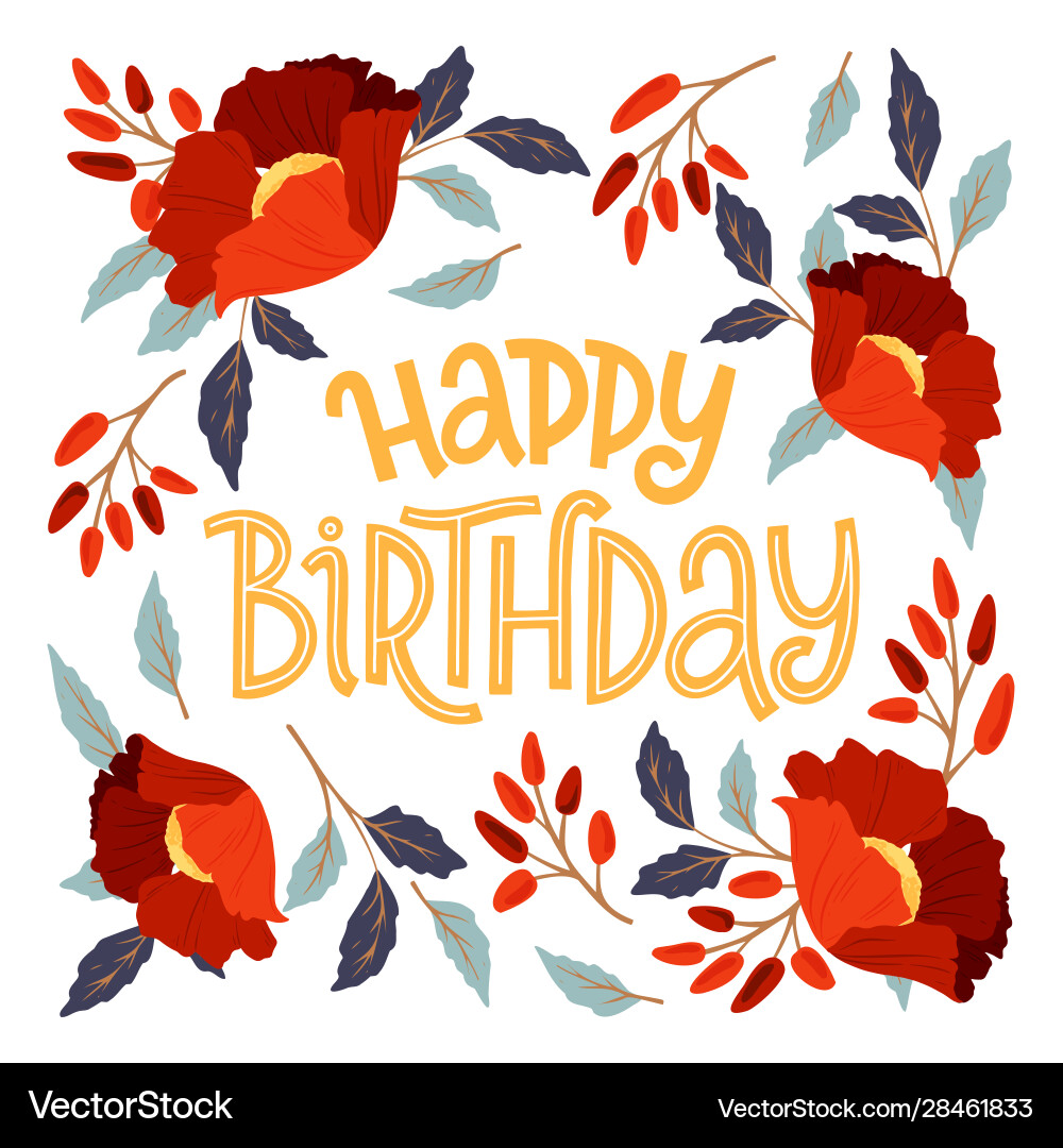 Happy birthday floral frame card Royalty Free Vector Image