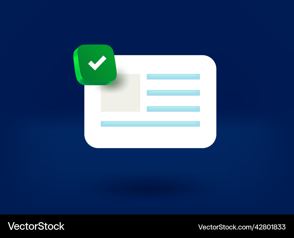 Id with checkmark icon 3d Royalty Free Vector Image