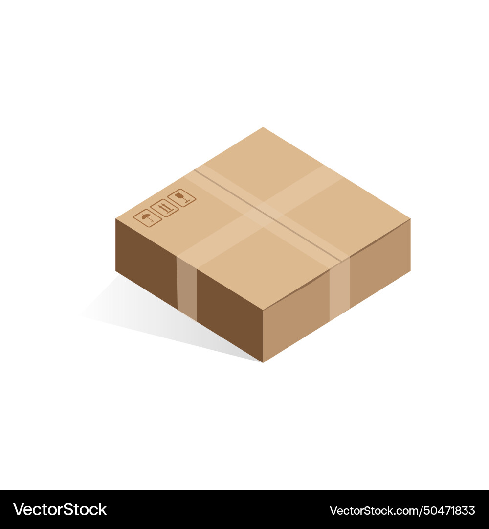 Isometric closed cardboard low box of square shape