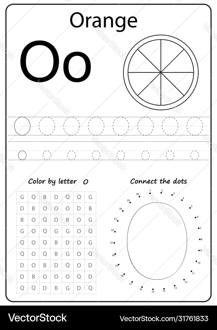 Letter o alphabet worksheet task for kids Vector Image