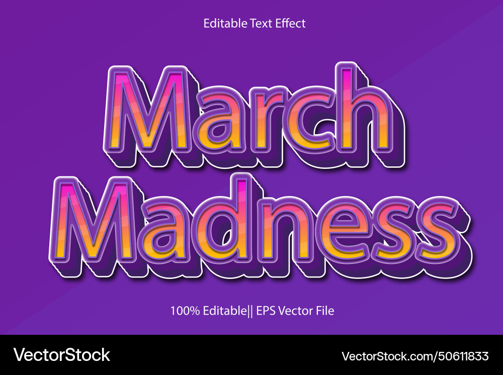 March madness editable text effect 3d emboss style