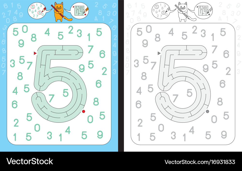 Number 5 Maze Worksheet Royalty Free Vector Image
