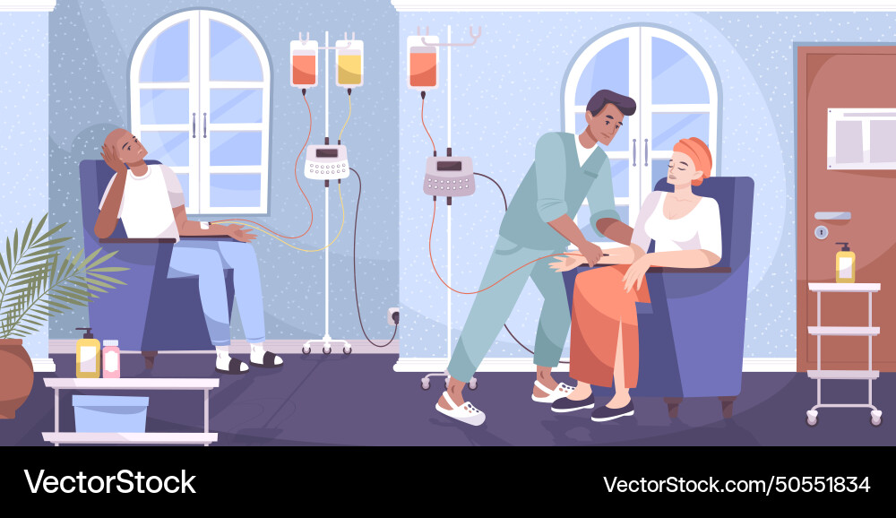 Cancer chemotherapy flat composition Royalty Free Vector