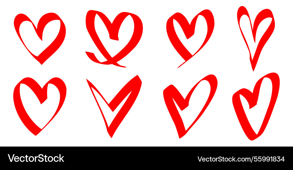 Doodle hearts on set hand drawn style Royalty Free Vector