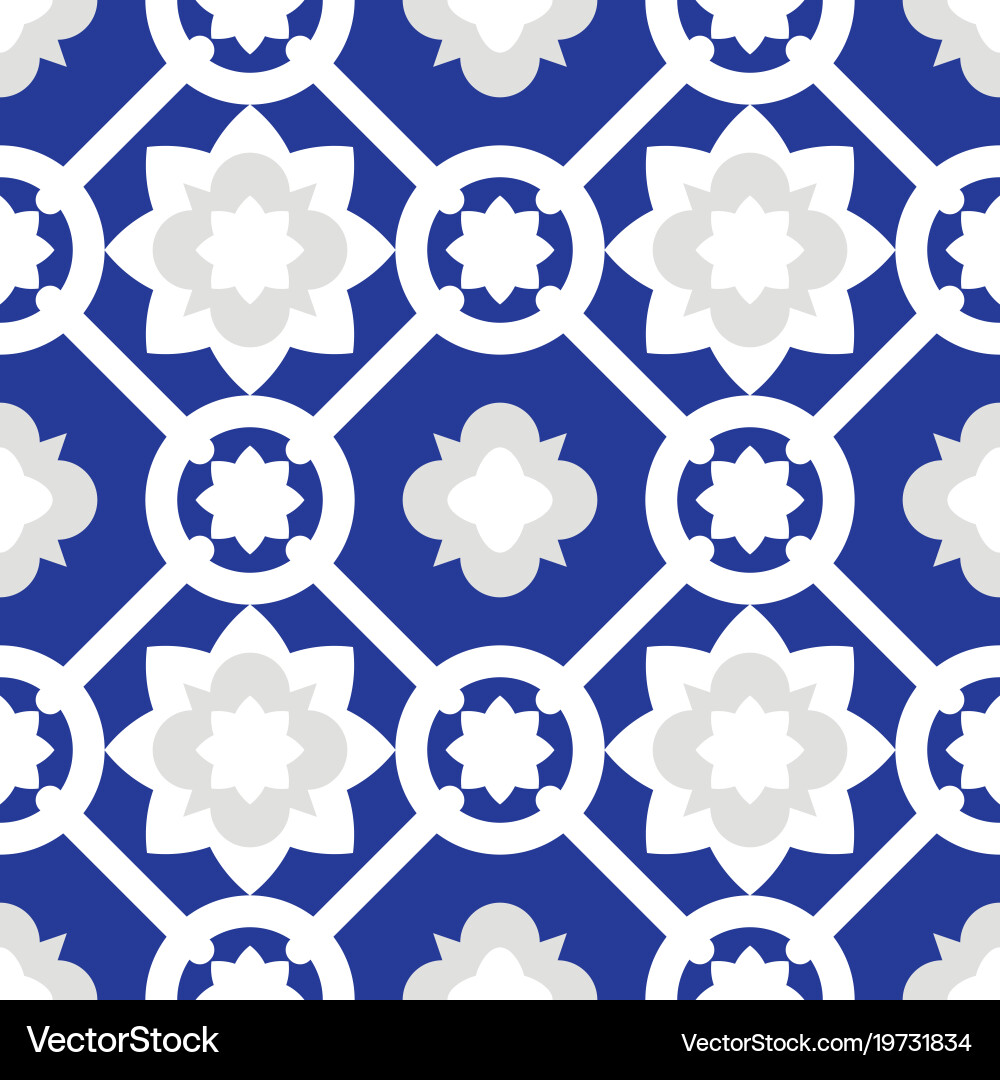 Indigo Blue Tile Pattern Royalty Free Vector Image