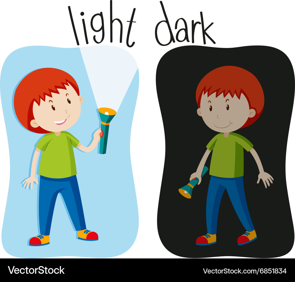 Opposite adjectives with light and dark Royalty Free Vector