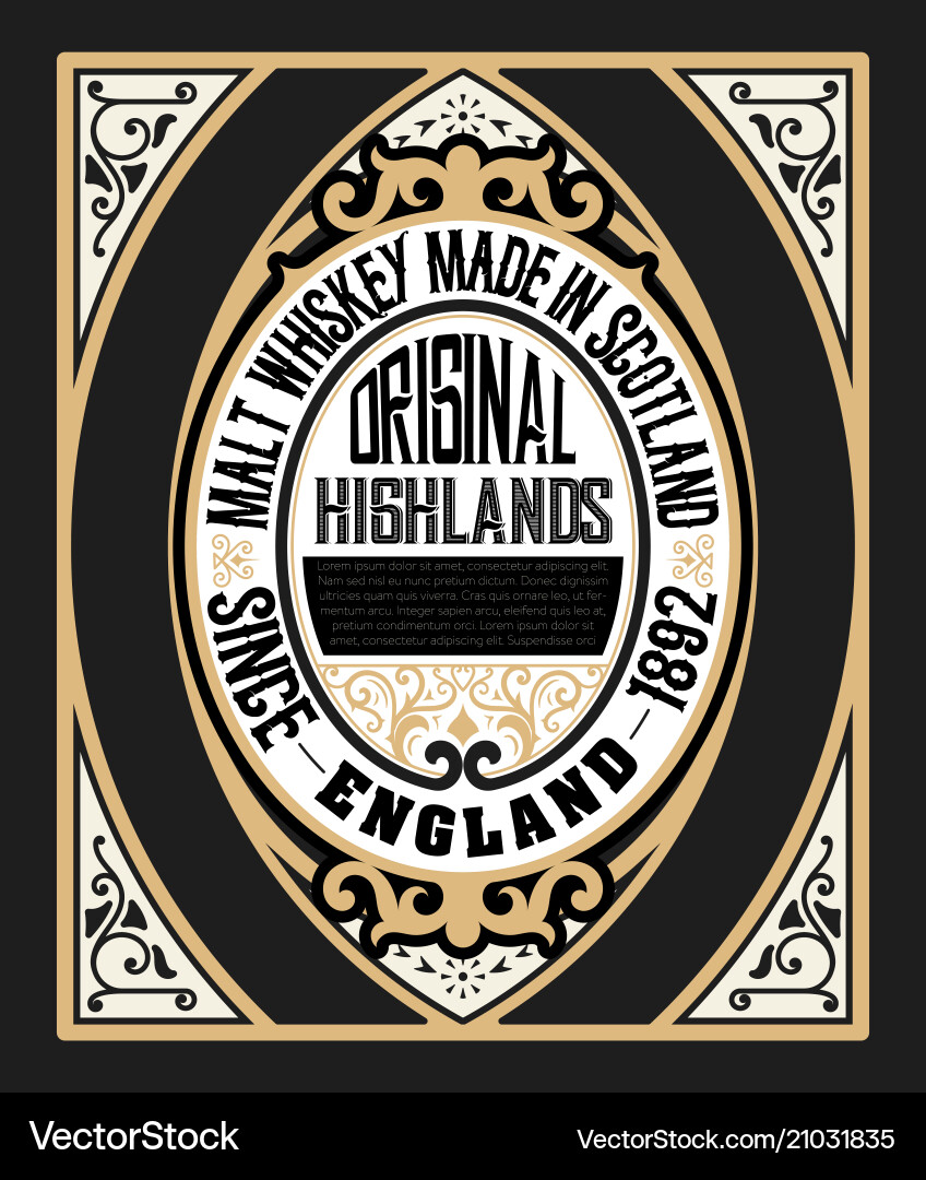 Old whiskey label with vintage frame Royalty Free Vector