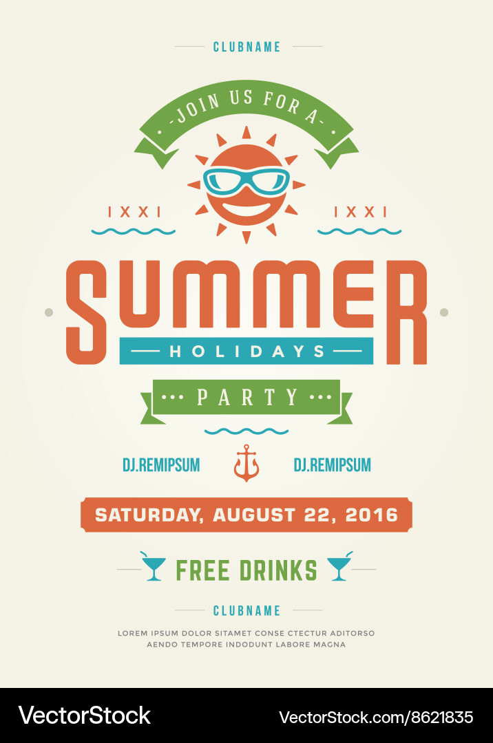 Retro Summer Party Poster Royalty Free Vector Image